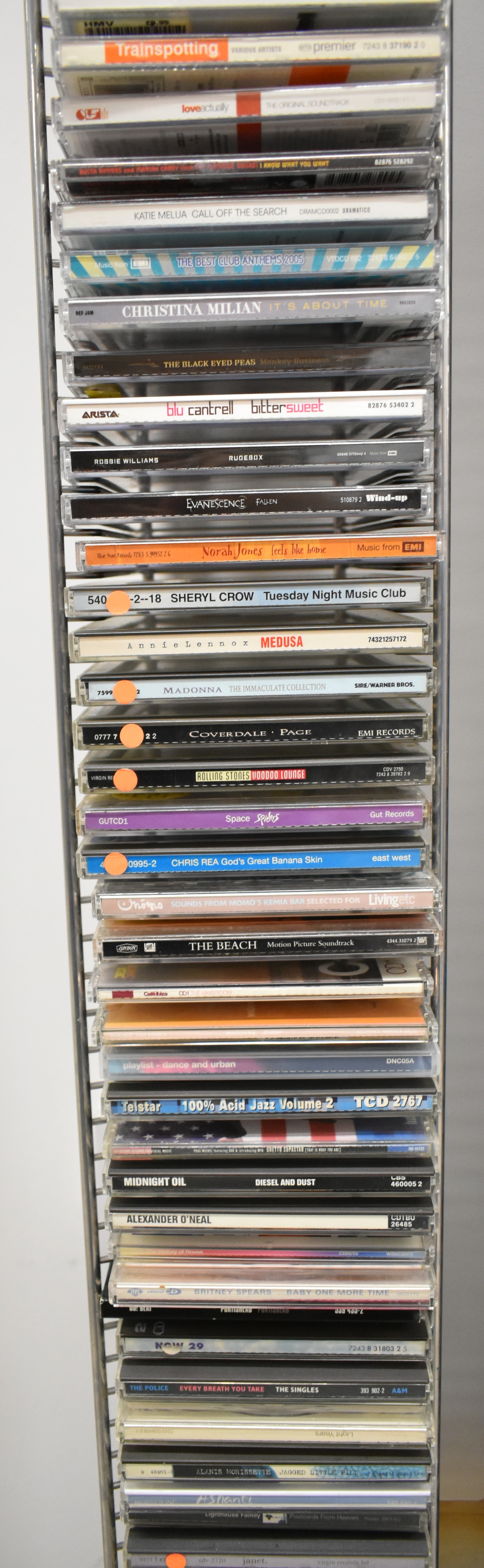 Three vintage stainless steel CD storage towers each capable of holding ...