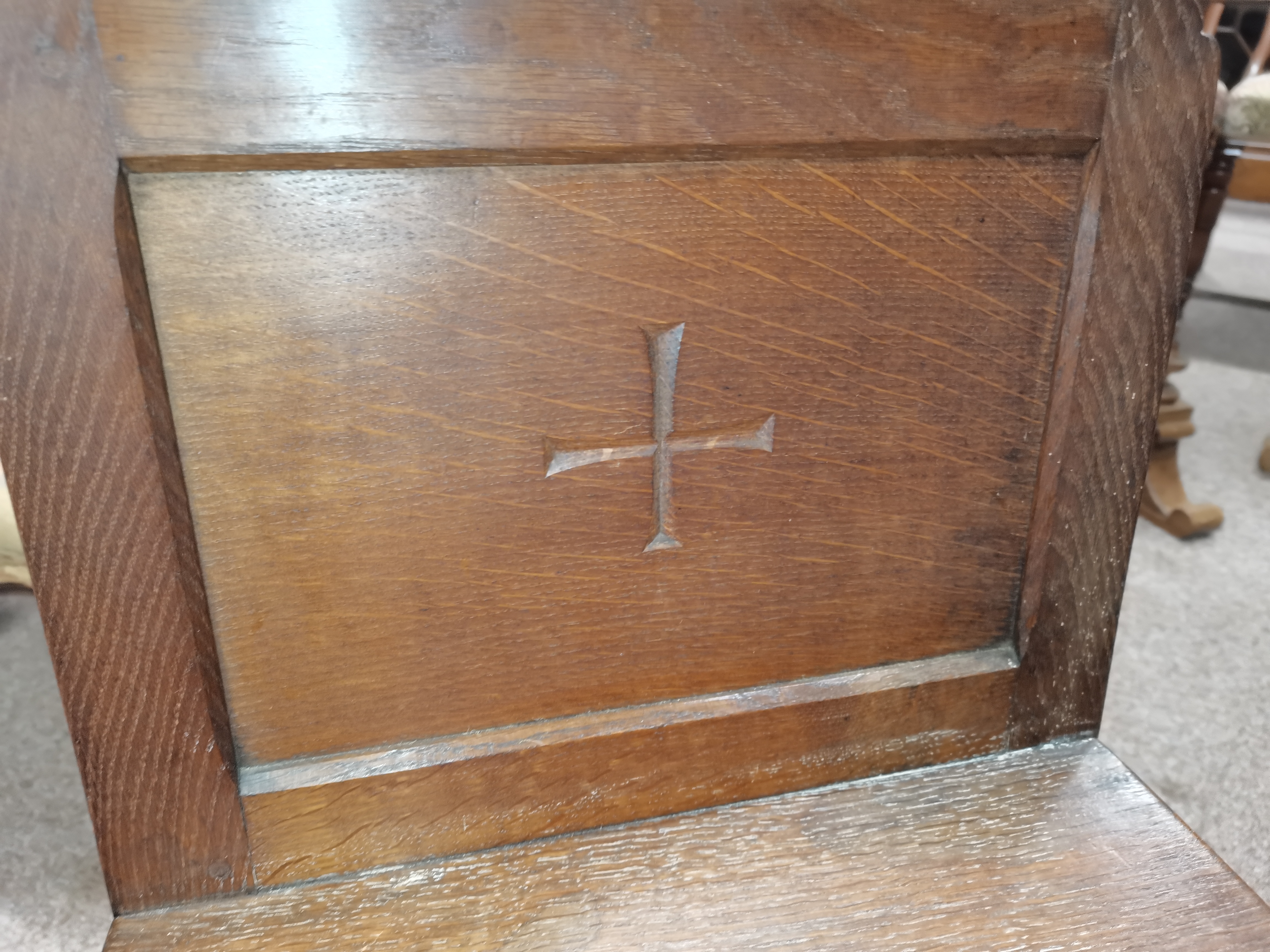 Robert Thompson, Mouseman pair of Chapel chairs each chair with carved ...