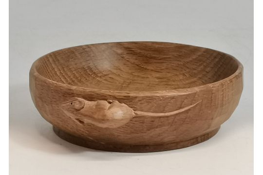 Robert Thompson, a Mouseman oak Nut Bowl with trademark mouse running ...