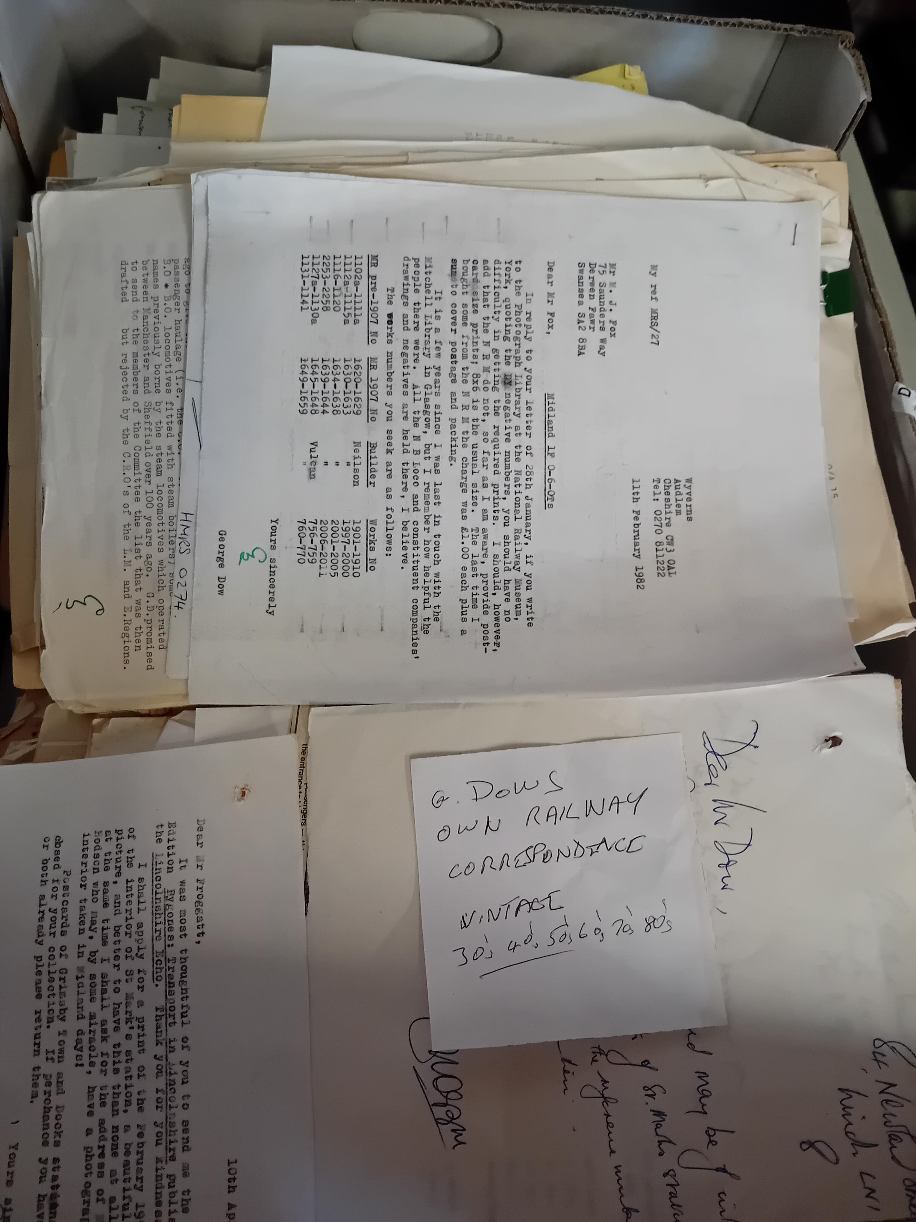 A box of interesting George Dows railway paperwork 30s - 80s