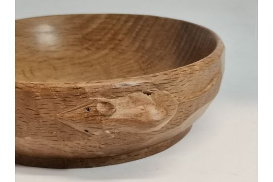 Robert Thompson, a Mouseman oak Nut Bowl with trademark mouse running ...