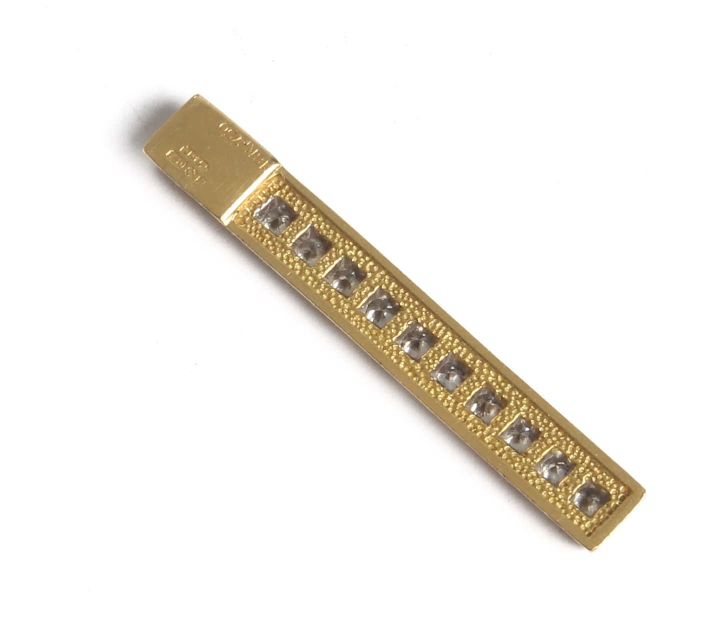 An 18ct yellow gold and diamond knife blade pendant - London import ...
