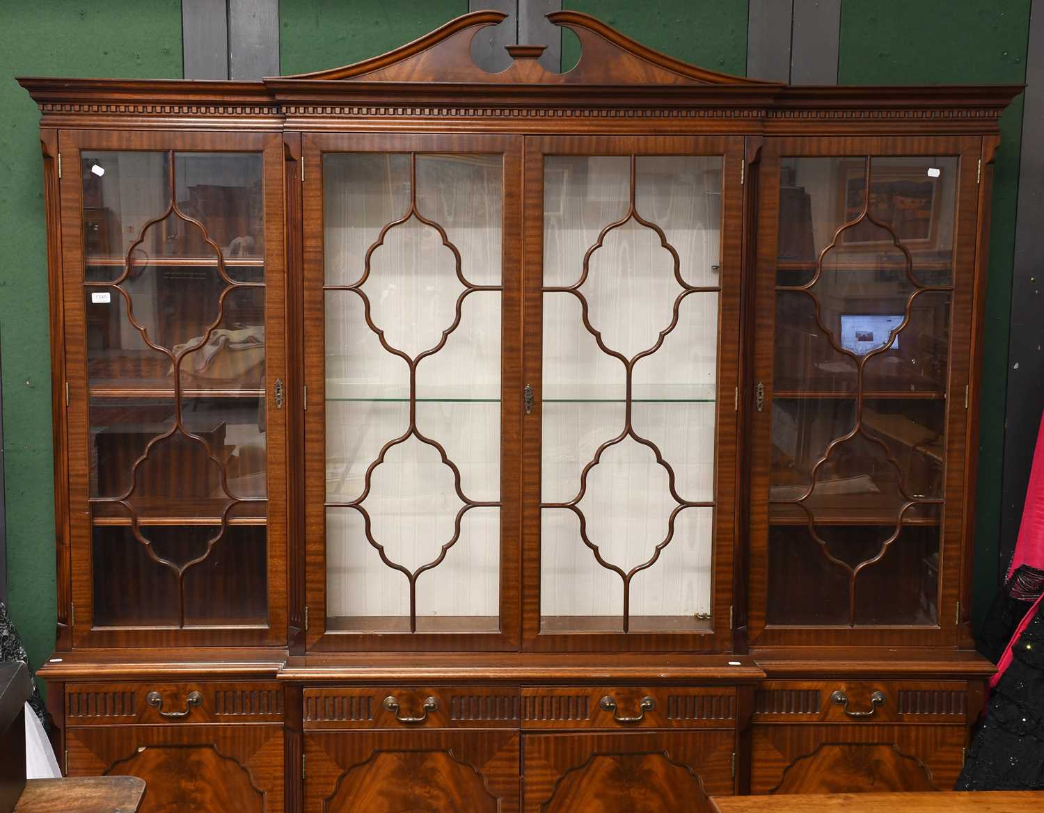 A Charles Barr Reproduction Mahogany Breakfront Bookcase, 211cm by 47cm ...