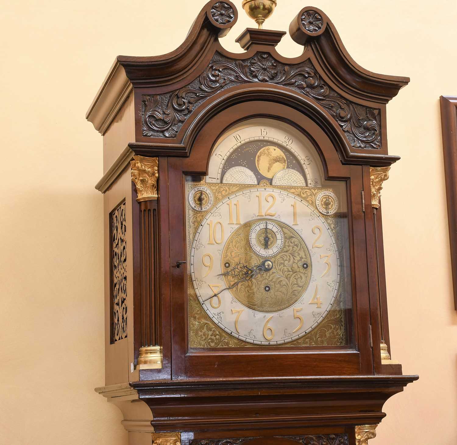 A Mahogany Tubular Bell Chiming Longcase Clock, circa 1900, swan neck ...