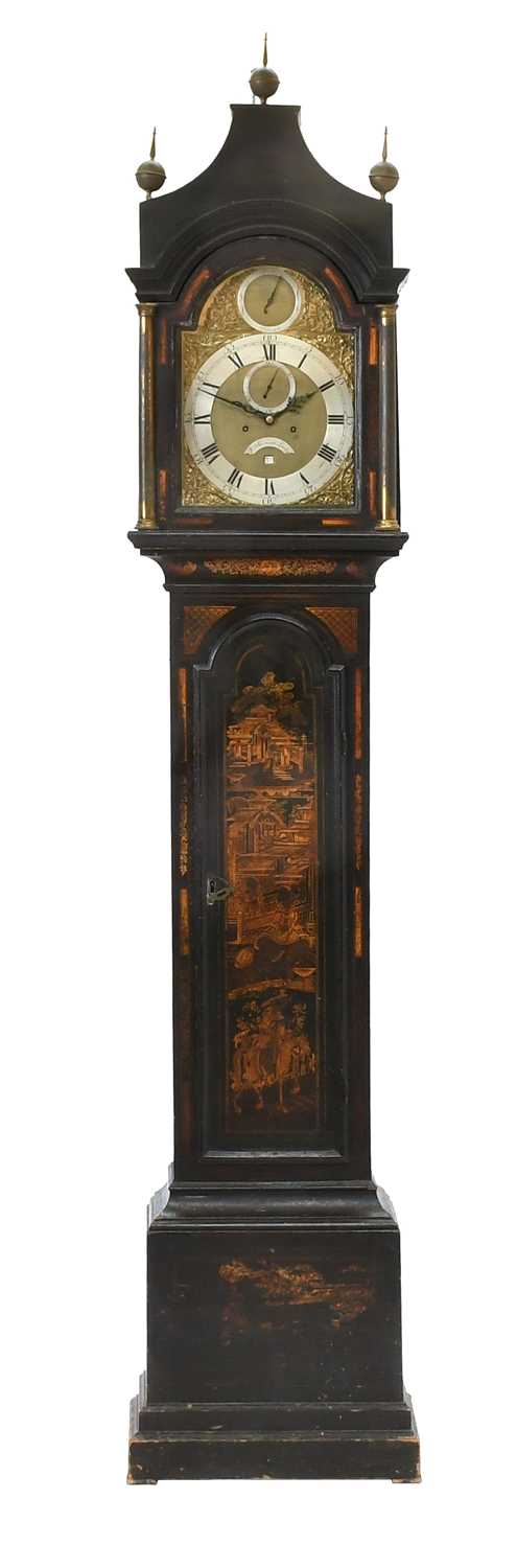 A Black Chinoiserie Eight Day Longcase Clock, signed Wm Harrison ...