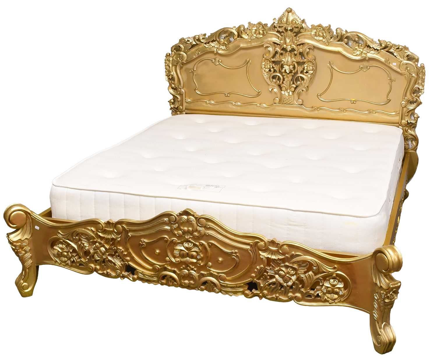A Reproduction Carved and Gilt-Painted Bedstead, modern, in Louis-XV ...