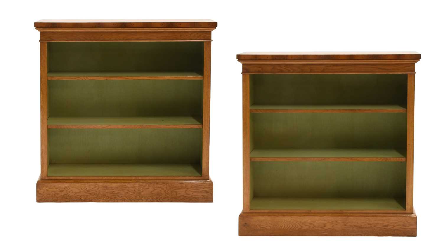 A Pair of Reproduction Burr Oak and Yew Wood-Crossbanded Free-Standing ...