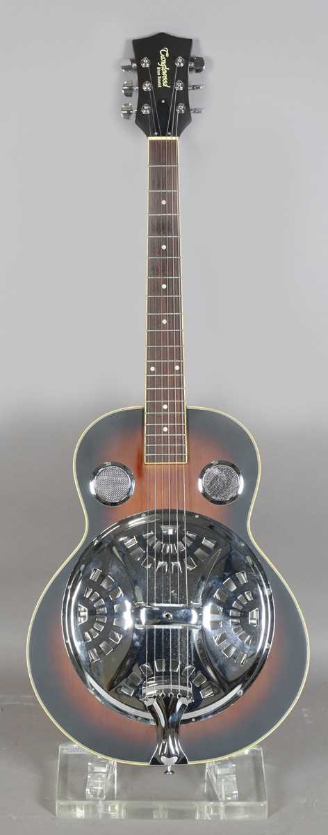 A Tanglewood American Sound resonator acoustic guitar, with soft case.