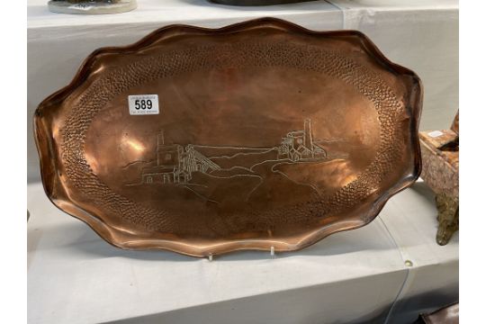 An arts & crafts Cornish copper tray depicting tin mines by John ...
