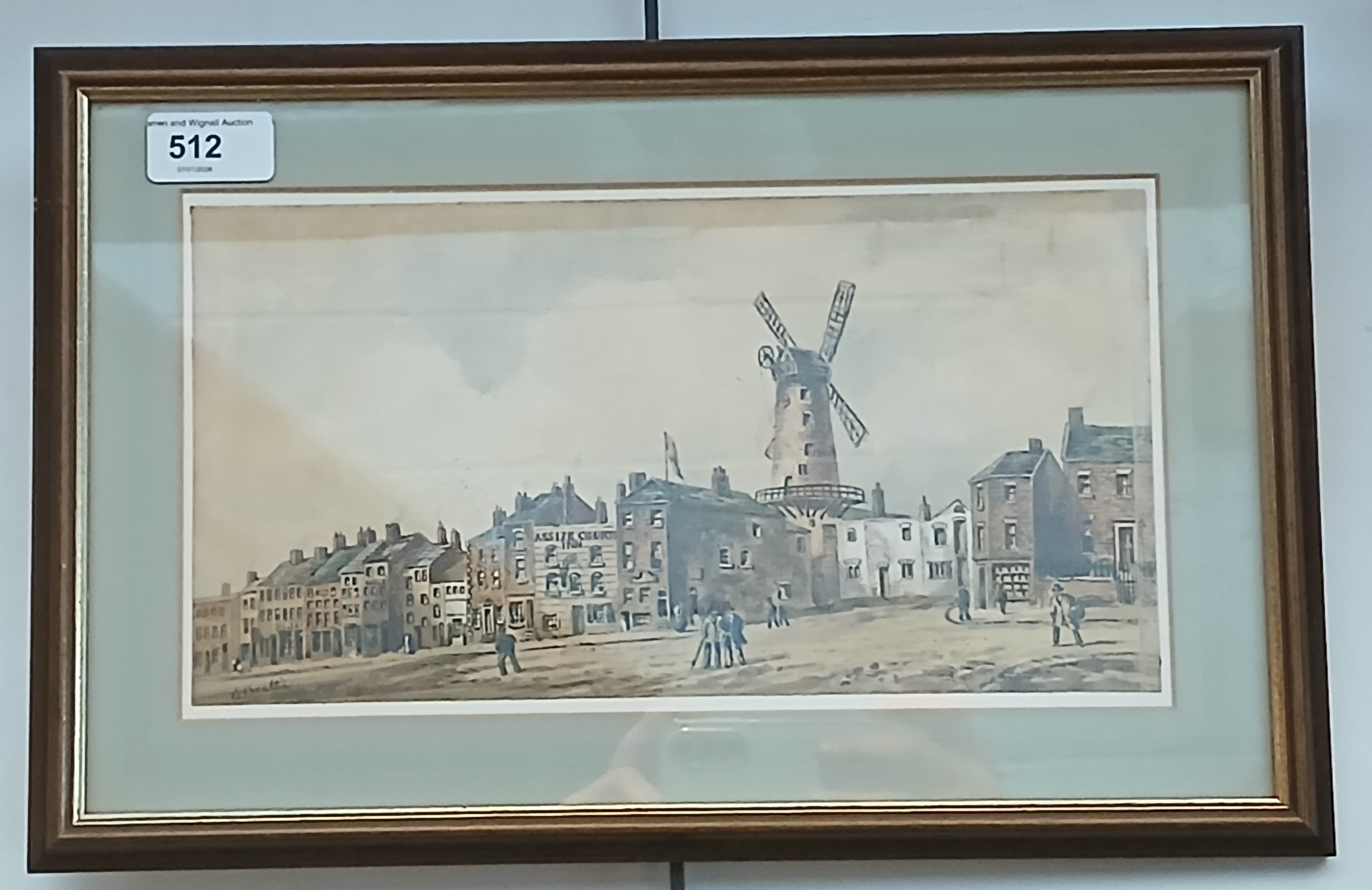 Edwin Beattie (1845-1917), Liverpool street scene with windmill, 15cm x ...