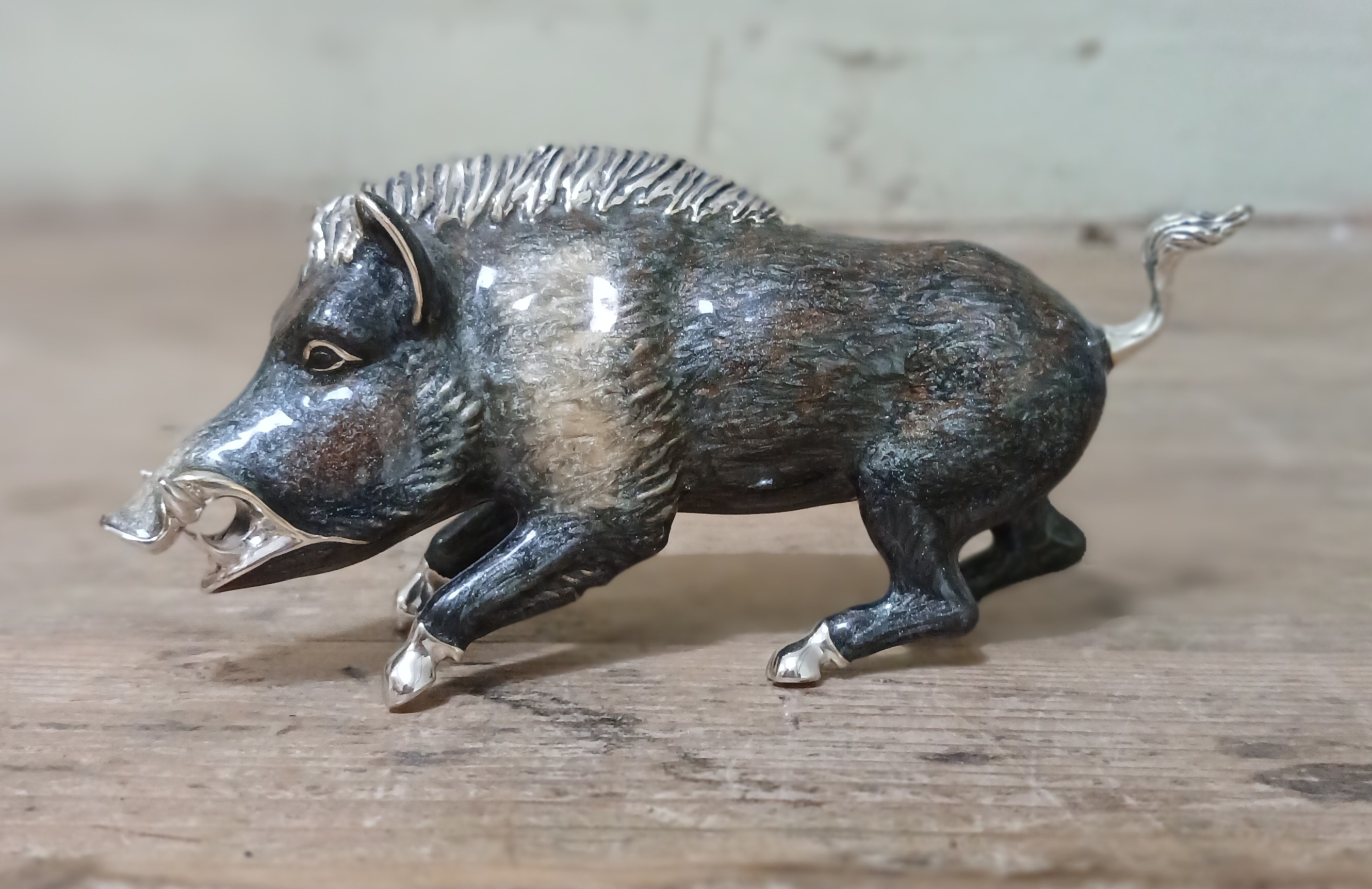 SATURNO, a novelty silver and enamel warthog, marked '925', Italian ...
