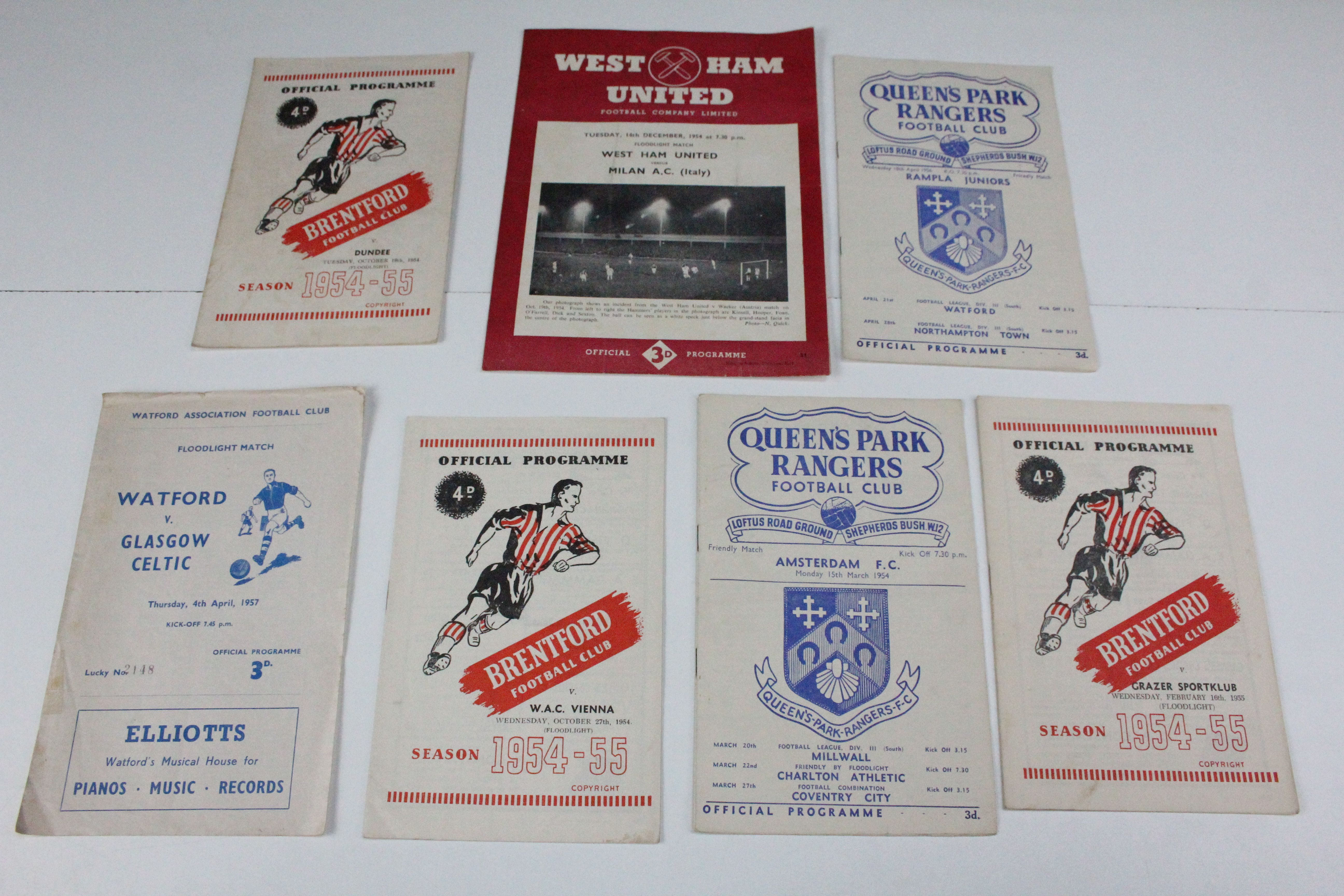 15 1950s friendly football programmes featuring English teams against ...