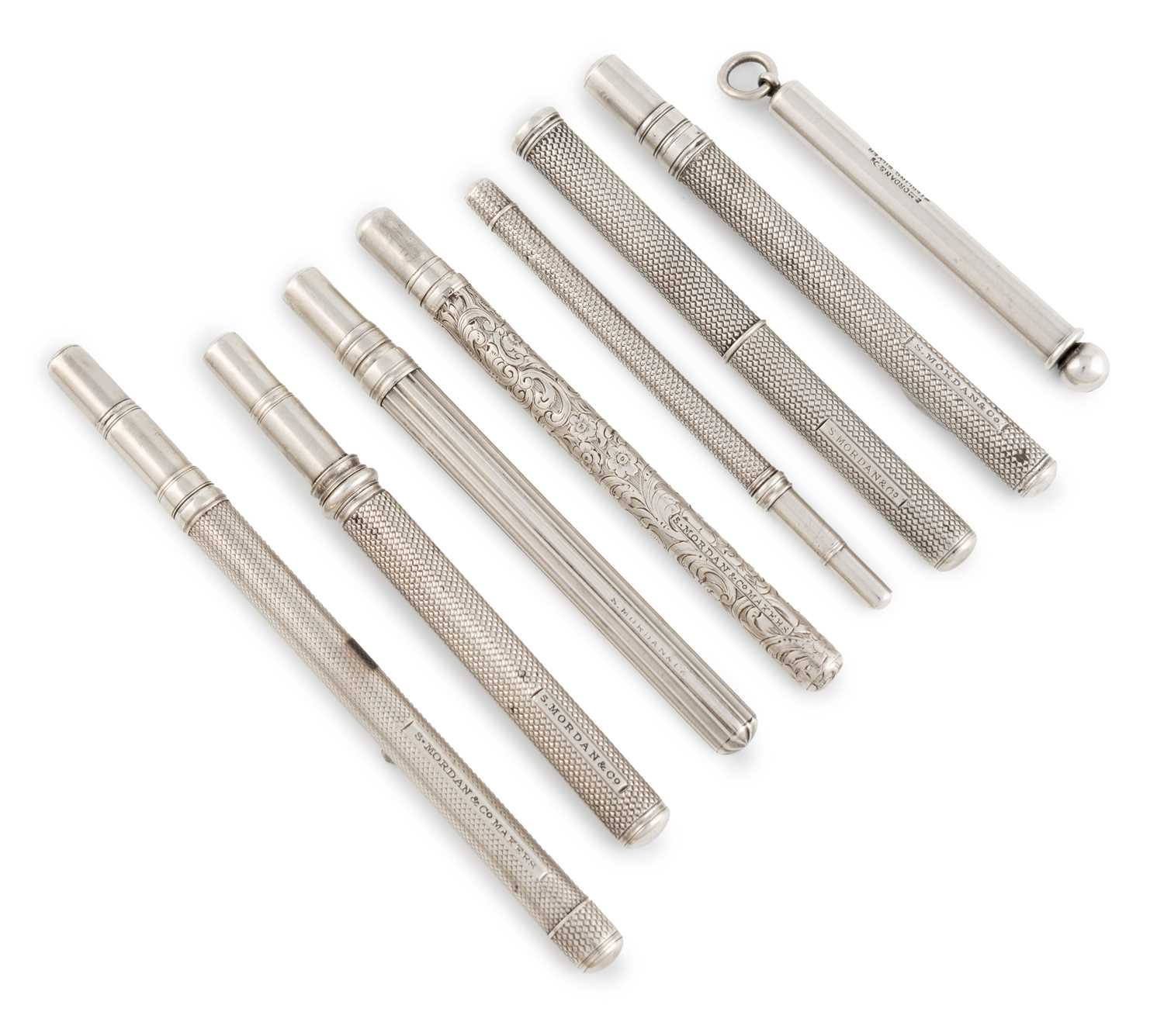 A collection of antique silver dip pens and pencils, by S. Mordan & Co ...