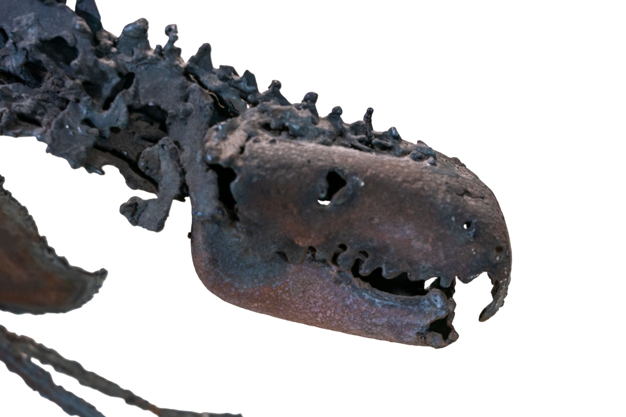 A contemporary bronzed welded and wrought metal model of a dimetrodon ...