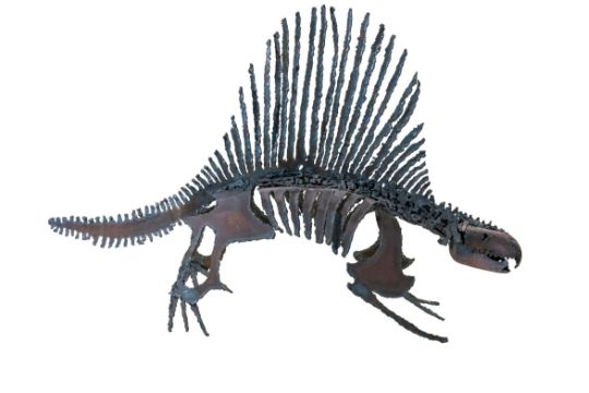 A contemporary bronzed welded and wrought metal model of a dimetrodon ...