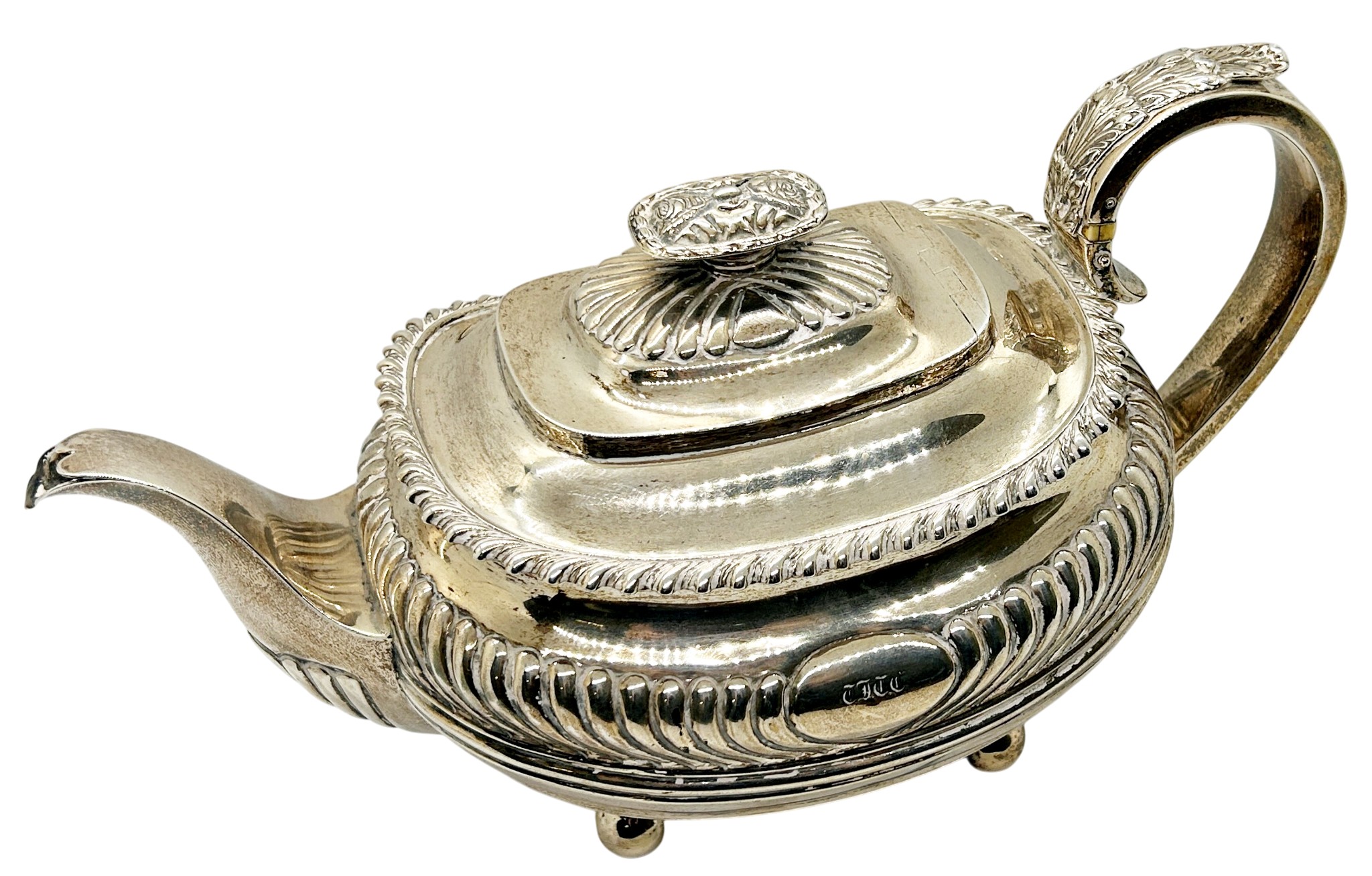 A George IV silver teapot, London, 1824 by Hester Bateman, the oval ...