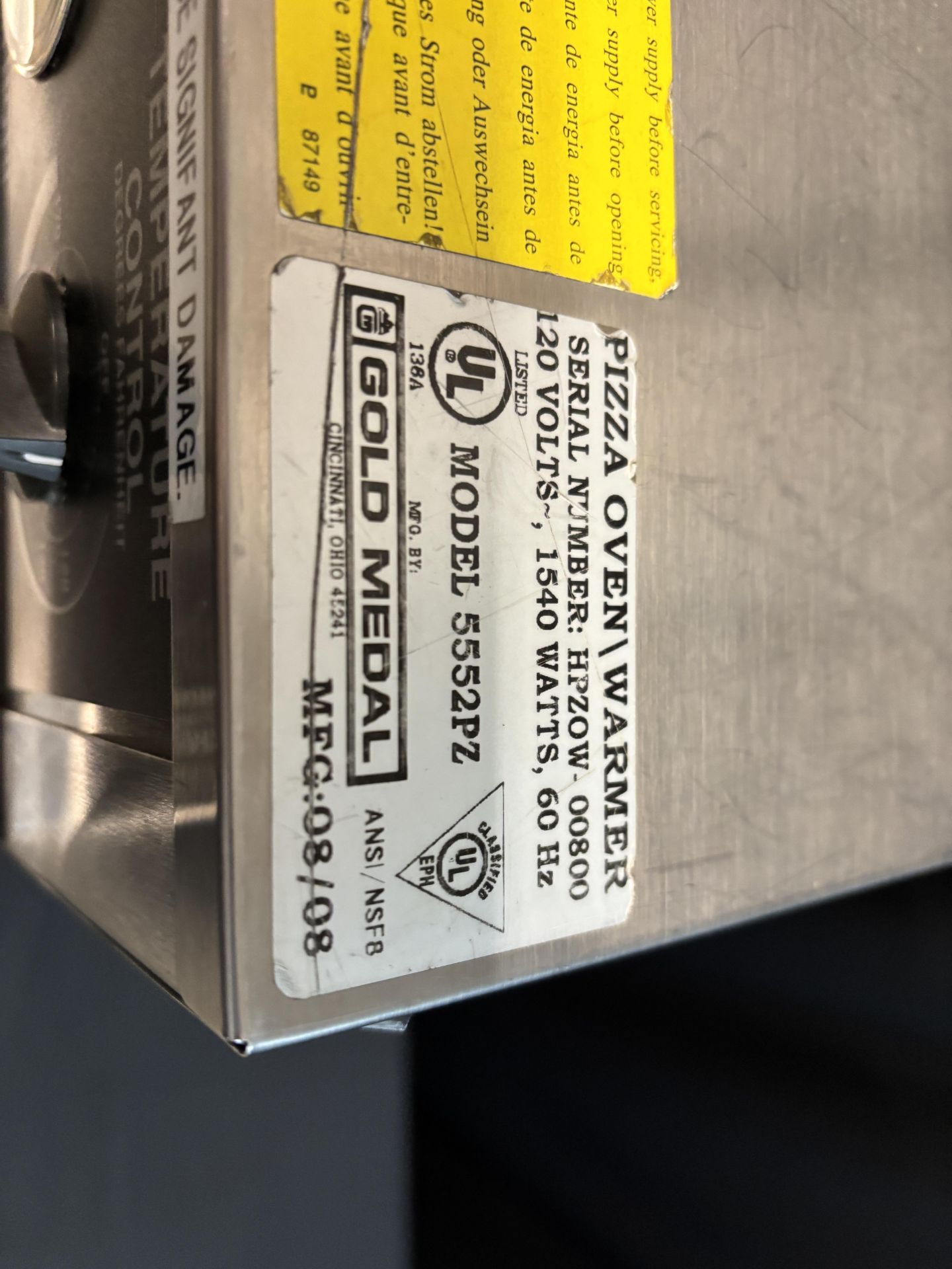 120V, 1540 WATT, 60 HZ, SN HPZOW-00800