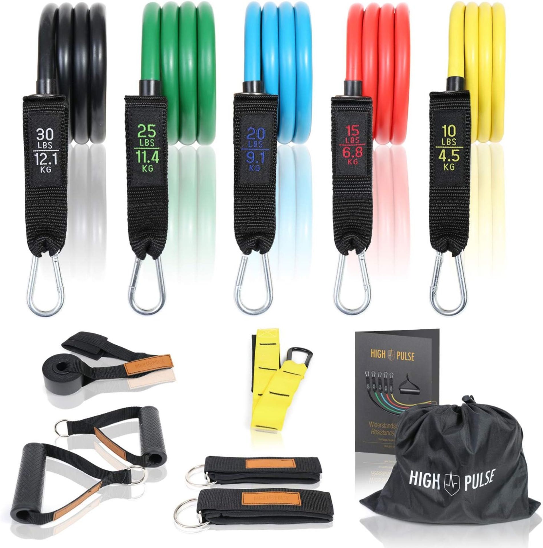 15 X BRAND NEW High Pulse® Resistance Bands Set with 5 Strengths ...