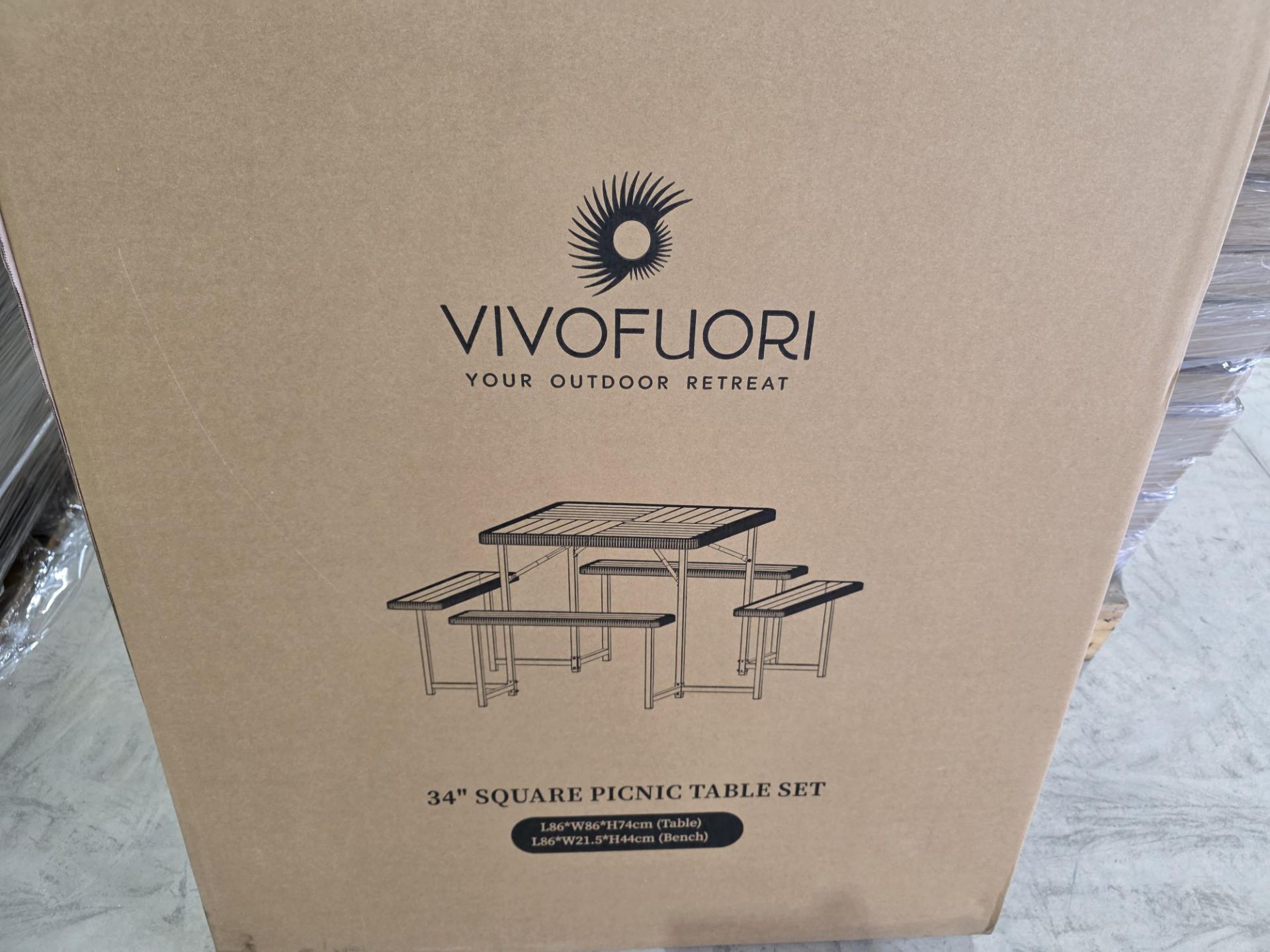 3 x New & Boxed Vivo Fuori 86cm 34" Square Picnic Table Set - 8 person ...