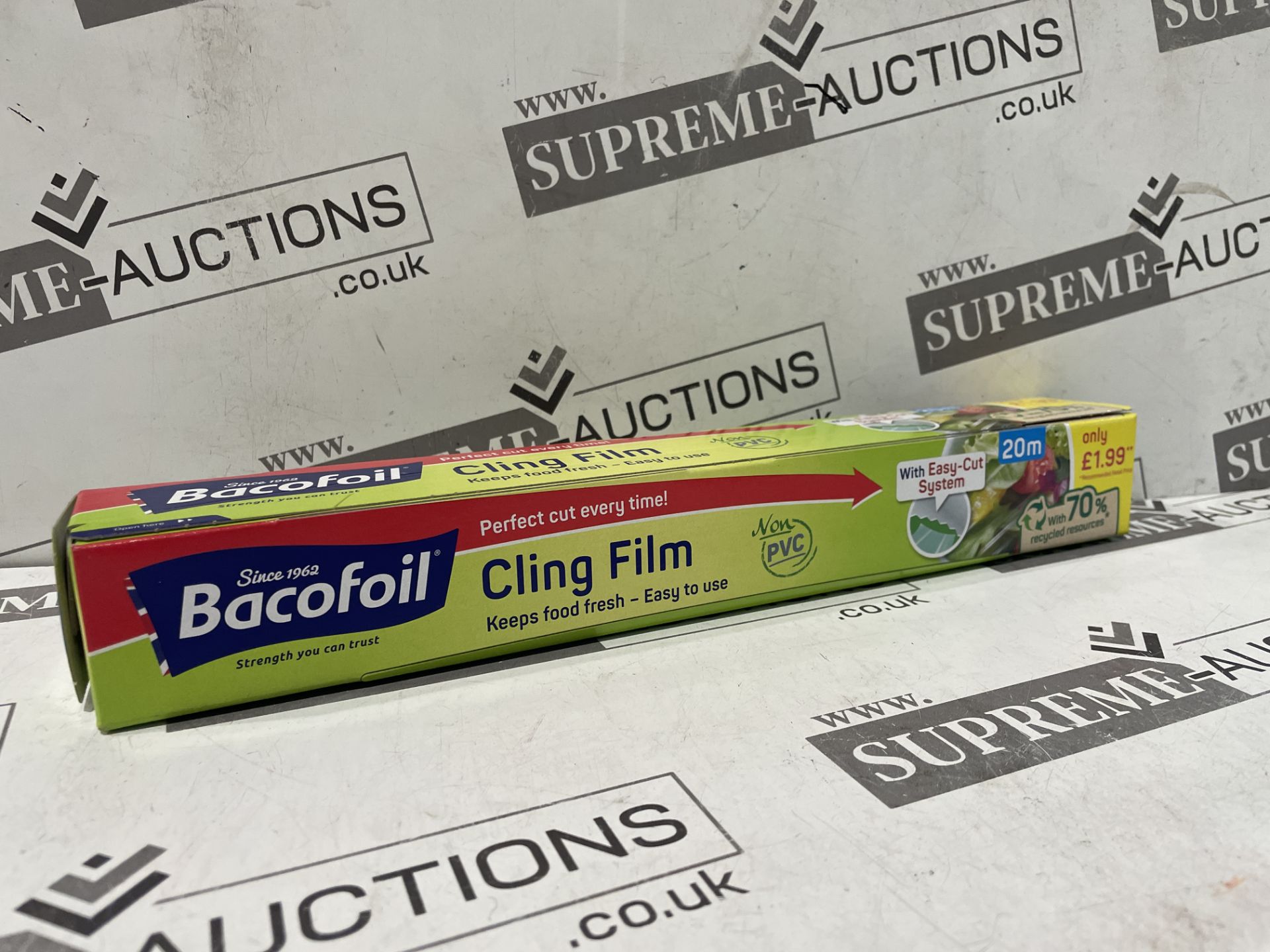 144 X BRAND NEW 20M ROLLS OF BACOFOIL PERFECT CUT CLING FILM (LOC: 48.2 ...