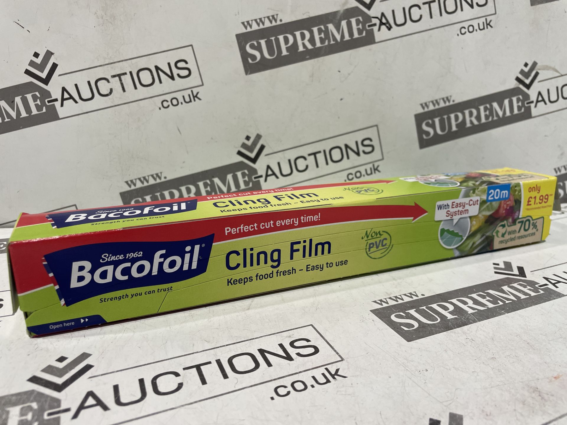 144 X BRAND NEW 20M ROLLS OF BACOFOIL PERFECT CUT CLING FILM (LOC: 48.2 ...