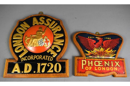 A vintage Phoenix of London metal fire insurance plaque together with a ...