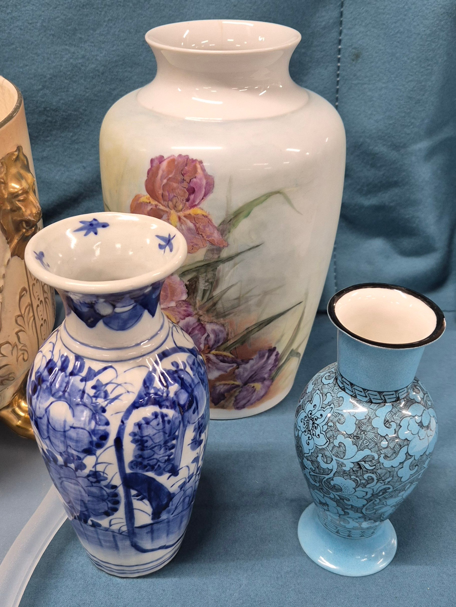 Selection of collectables; Tin glazed bud vase, Crown Devon planter ...