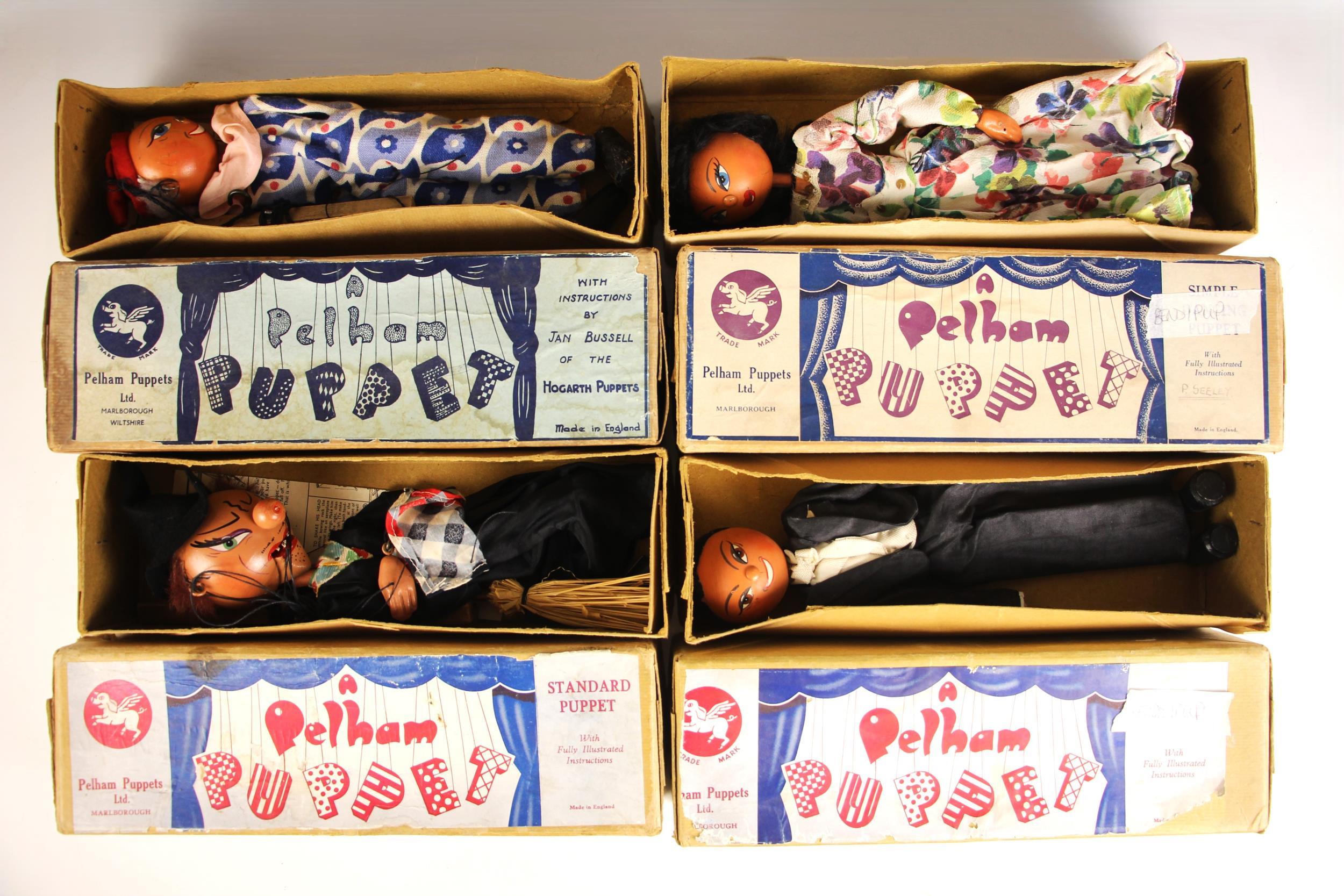 Four vintage Pelham Puppets in original blue label boxes, comprising ...