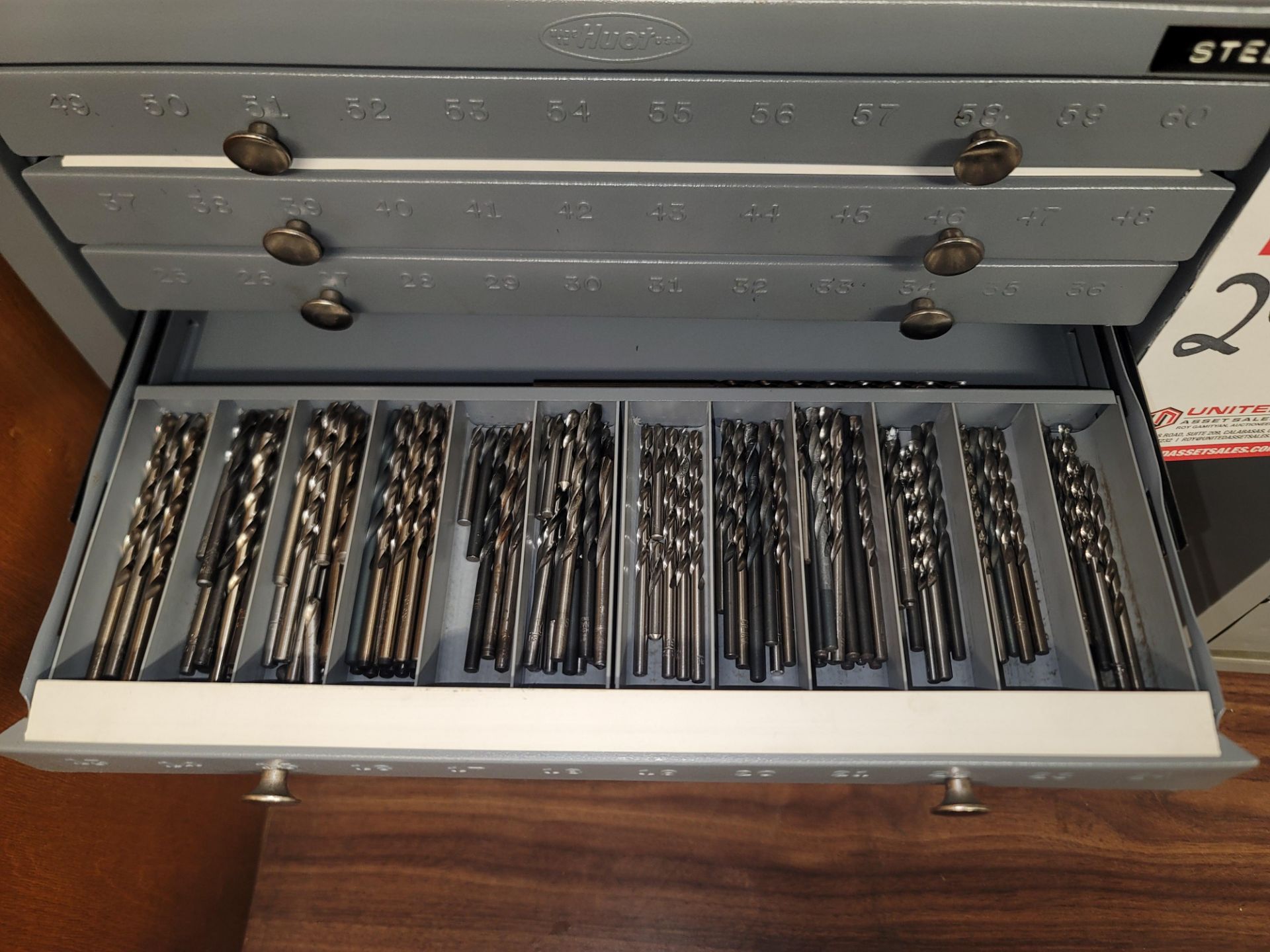 LOT - 3-PC 11-DRAWER BENCHTOP DRILL INDEX W/ CONTENTS OF DRILLS