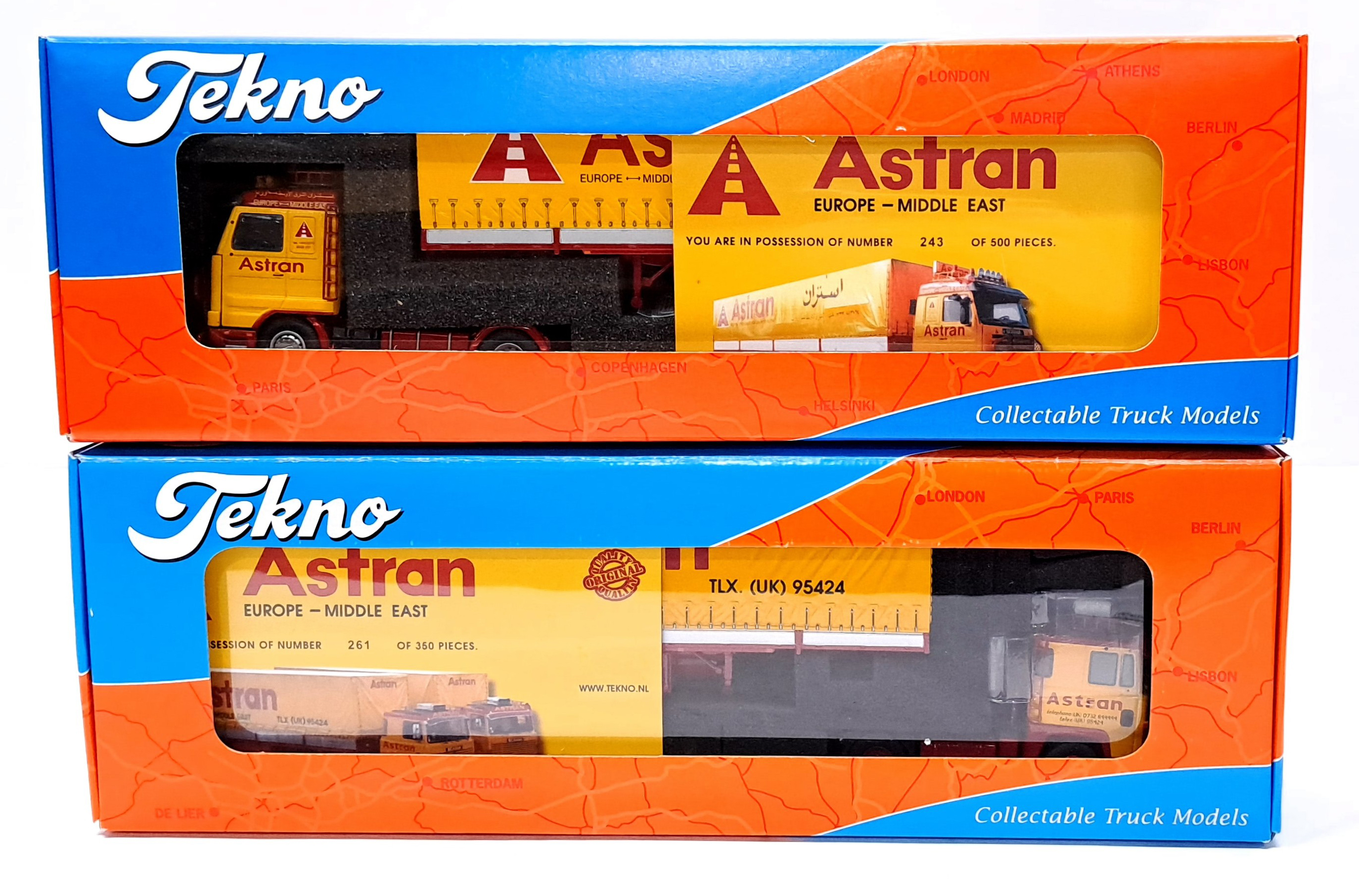 Tekno, a boxed 1:50 Scale Commercial Astran pair comprising of "Europe ...
