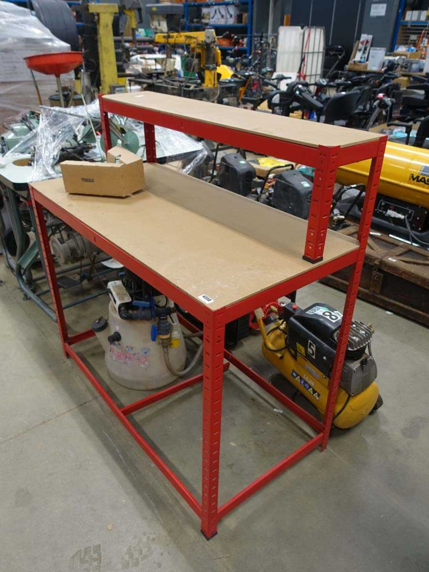Red frame 2 tier work bench