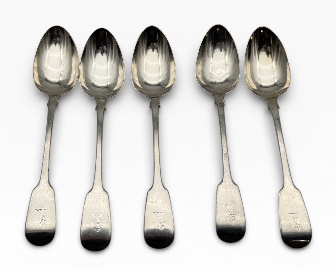 A GROUP OF FIVE VICTORIAN SILVER TABLESPOONS, MAKERS MARK 'WT' POSSIBLY ...