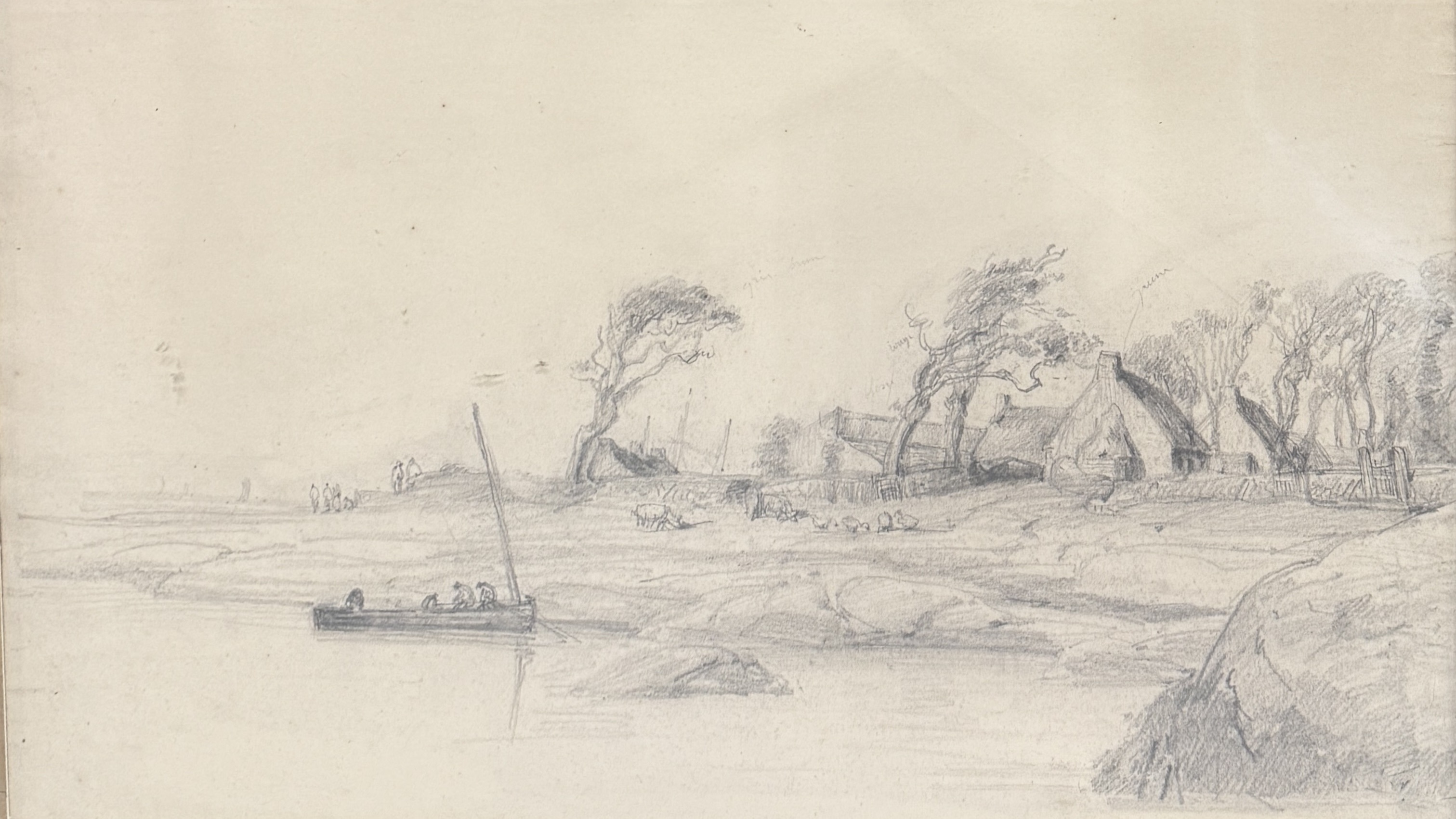 ATTRIBUTED TO EUGENE BOUDIN (FRENCH, 1824-1898): A PENCIL DRAWING ON ...